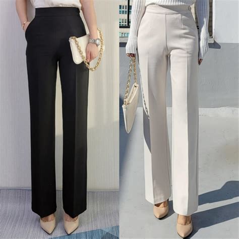 살롱드쥬 여성정장바지 겨울 스판 일자팬츠 하이웨스트 롱 밴딩 와이드팬츠 여성기모슬랙스