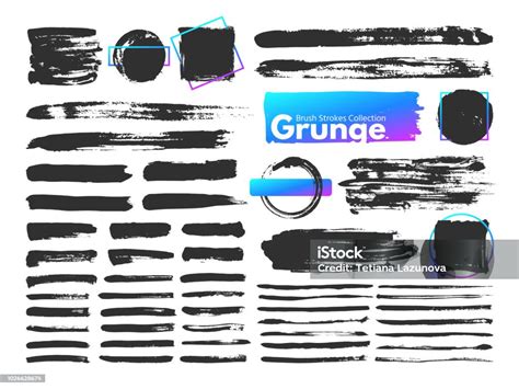 그런 지 브러쉬 스트로크입니다 수채화 붓 스트로크 라인입니다 더러운 사각 프레임 지저분한 브러쉬 및 장식 사각형 프레임 벡터 세트 붓에 대한 스톡 벡터 아트 및 기타 이미지