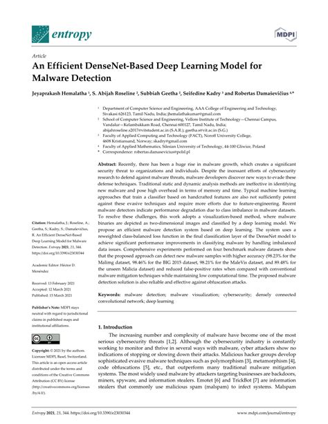 Pdf An Efficient Densenet Based Deep Learning Model For Malware Detection