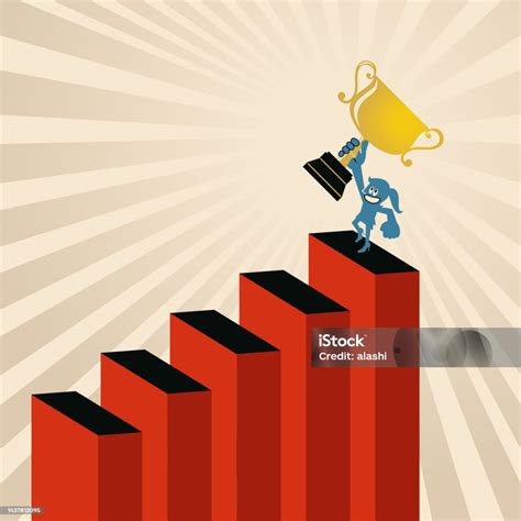 성공의 단계 트로피를 얻기 위해 성장하는 차트 단계를 오르는 사업가 1위에 대한 스톡 벡터 아트 및 기타 이미지 1위 가까이 옴 가능성 Istock