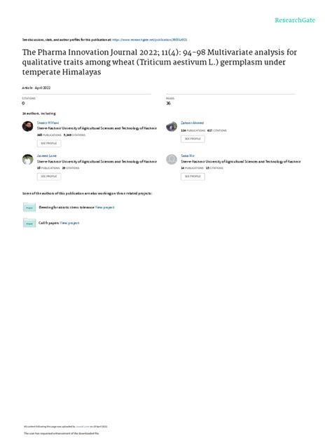 Multi Variate Analysis Pdf Plant Breeding Wheat