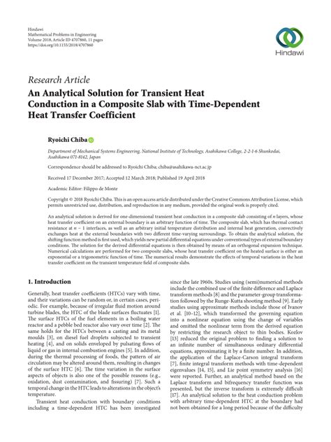Pdf An Analytical Solution For Transient Heat Conduction In A