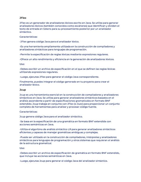 Jflex Y Jcup Jflex Jflex Es Un Generador De Analizadores Léxicos Escrito En Java Se Utiliza