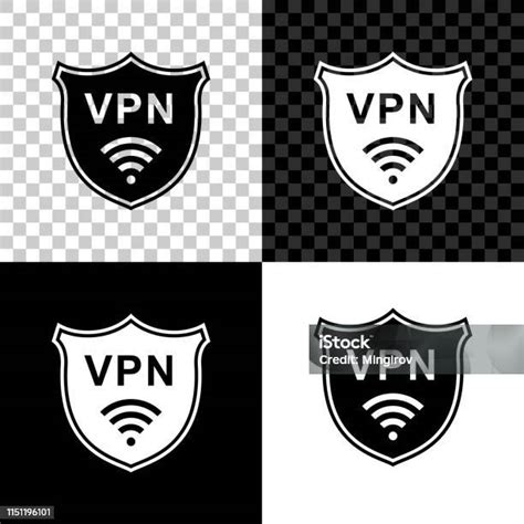 검은 색 흰색과 투명 한 배경에 Vpn 및 Wifi 무선 인터넷 네트워크 기호 아이콘 방패 Vpn은 안전 개념을 보호 합니다 보안을 위한 가상 사설 네트워크 벡터 일러스트