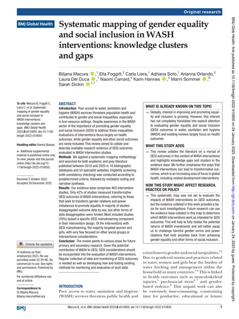 Pdf Systematic Mapping Of Gender Equality And Social Inclusion In Wash Interventions