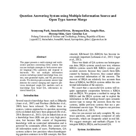 Question Answering System Using Multiple Information Source And Open Type Answer Merge Acl