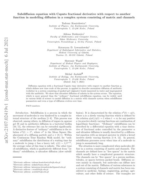 Pdf Subdiffusion Equation With Caputo Fractional Derivative With