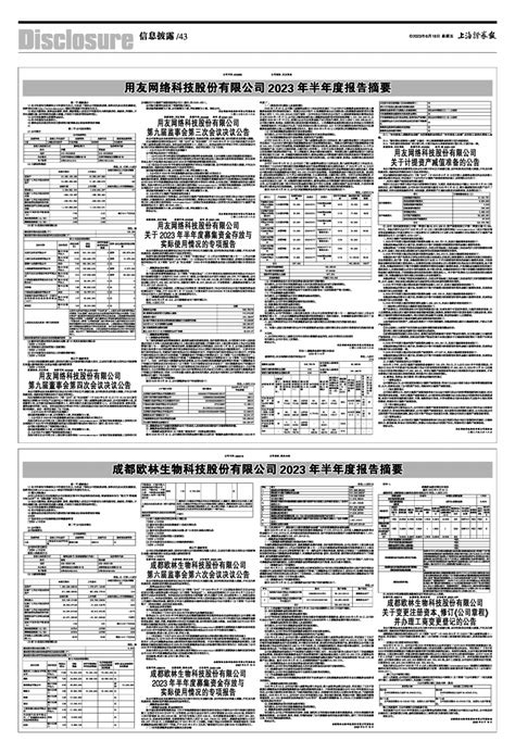 用友网络科技股份有限公司2023年半年度报告摘要上海证券报