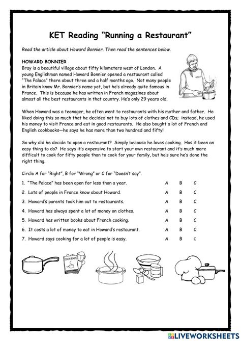 the worksheet for reading and writing restaurant rules