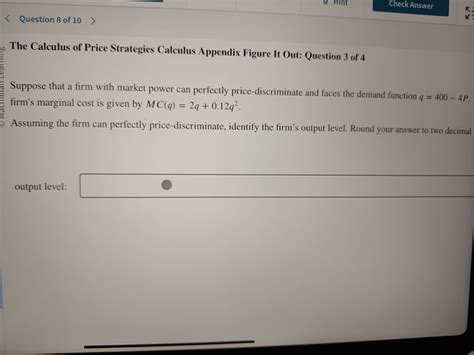 Solved Question Of The Calculus Of Price Strategies Chegg Com