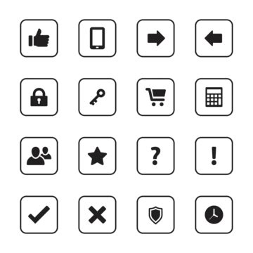 Set Of Rounded Rectangleframed Flat Black Icons For Various Categories Vector Yes Frame