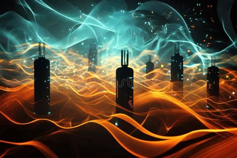 Futuristic Landscape With Glowing Elements And Abstract Waves In Vibrant Colors Stock