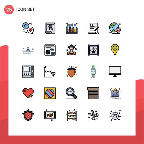 Group Of 25 Modern Filled Line Flat Colors Set For Map Web Coding Rice Programming Coding