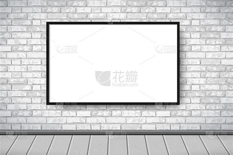 室内平坦，灰色砖墙上有空白的白色画框。时尚阁楼房景背景，时尚画廊展览室内。矢量插图，网页，海报模型，