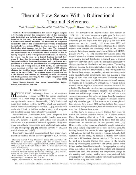 Pdf Thermal Flow Sensor With A Bidirectional Thermal Reference