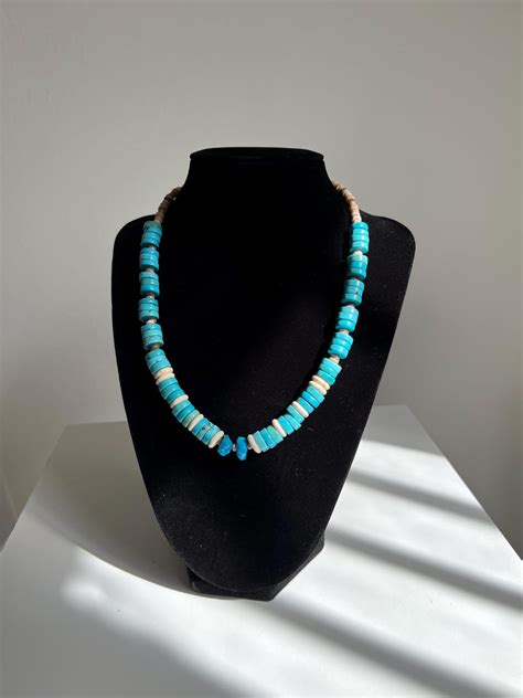Chunky Turquoise Howlite Disc Necklace Sterling Silver Clasp 18 Inch