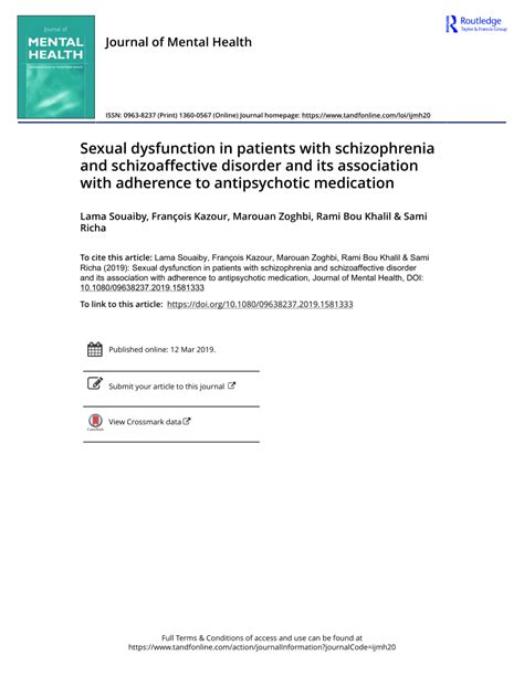 PDF Sexual Dysfunction In Patients With Schizophrenia And Schizoaffective Disorder And Its