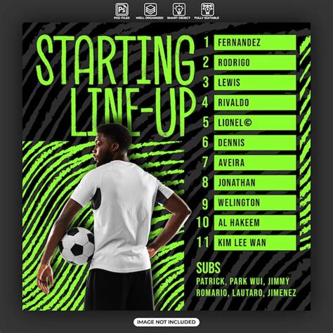 축구 시작 라인업 포스터 또는 소셜 미디어 인스타그램 게시물 템플릿 프리미엄 Psd 파일