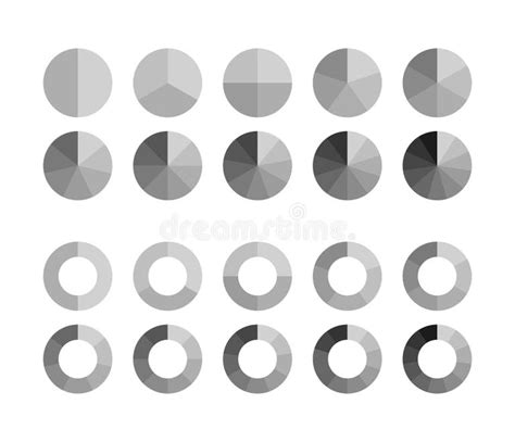 Circle Graph Collection In Shadows Of Gray Color Piechart With Section And Slices Stock Vector