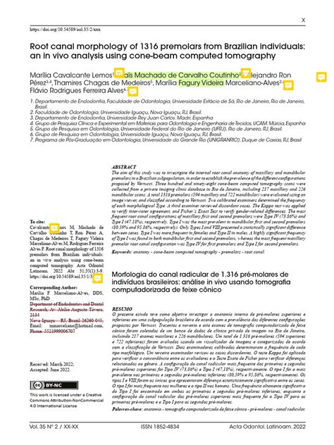 Root Canal Morphology Of 1316 Premolars From Brazilian Individuals An In Vivo Analysis Using