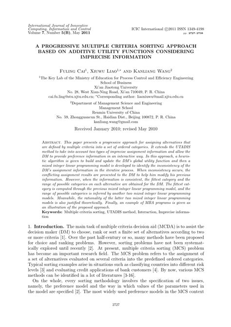 Pdf A Progressive Multiple Criteria Sorting Approach Based On
