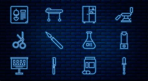 라인 피펫 흡입기 약품 캐비닛 의료 수술 메스 가위 엑스레이 샷 시험관 및 플라스크 및 들것 아이콘을 설정합니다 벡터 X 레이에 대한 스톡 벡터 아트 및 기타 이미지