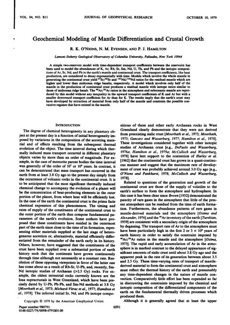 Pdf Geochemical Modeling Of Mantle Differentiation And Crustal Growth J Geophys Res