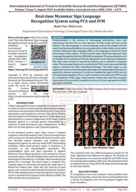 Real Time Myanmar Sign Language Recognition System Using Pca And Svm Pdf Computer Animation