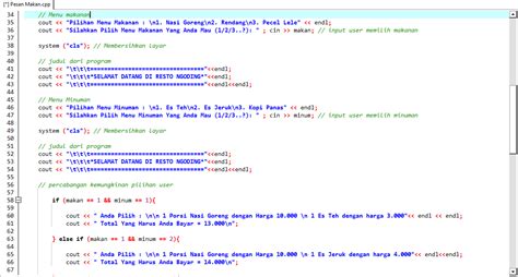 Membuat Program Pesan Makanan Dan Minuman Sederhana Dengan Bahasa C