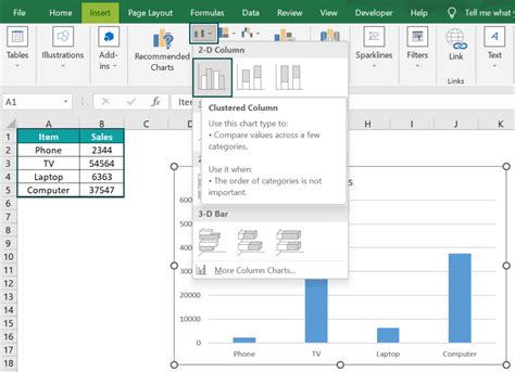 Column Chart In Excel How To Create Insert Example Template