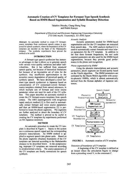 pdf automatic creation of cv templates for formant type speech synthesis based on hmm based