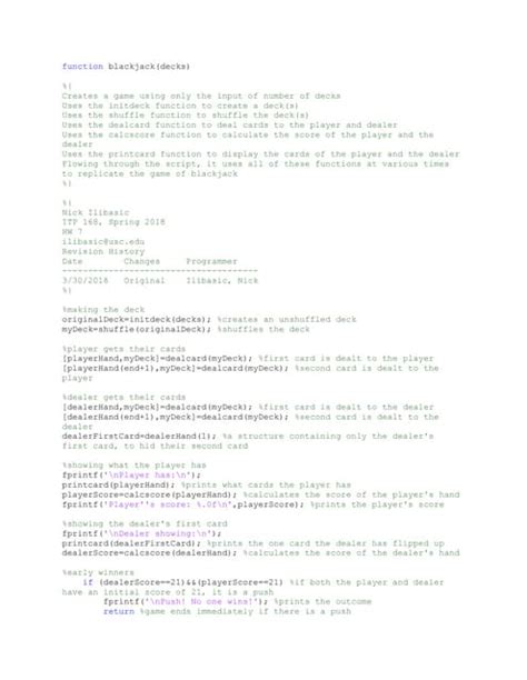 Blackjack Coded In Matlab Pdf