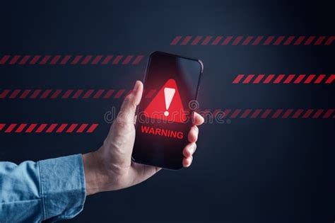 System Warning Caution Sign On Smartphone Scam Virus Attack On