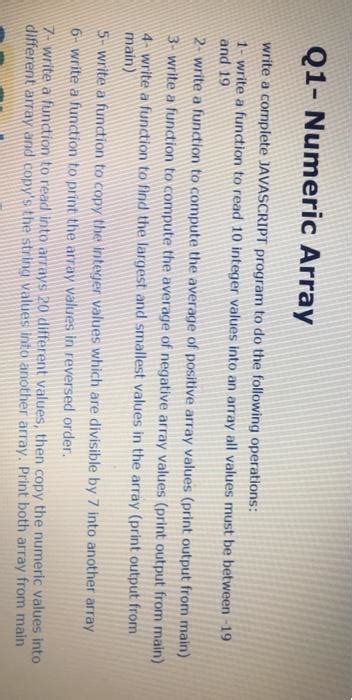 Solved Q1 Numeric Array Write A Complete Javascript Program