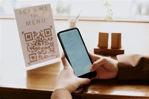 Scanning Menu QR Code In Restaurant With Smartphone Stock Photo Image Of Interaction Hand