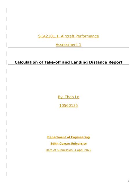 Takeoff And Landing Distance Report Sca2101 Aircraft Performance Assessment 1 Calculation Of