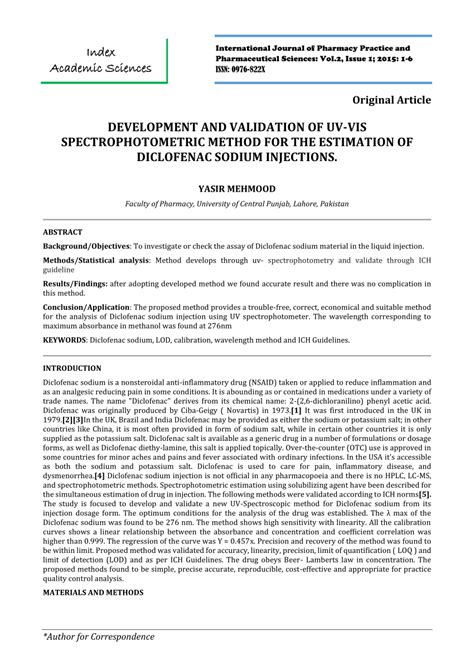 Pdf Original Article Index Academic Sciences Development And Validation Of Uv Vis