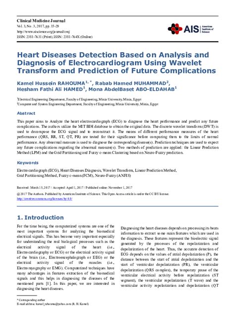 Pdf Heart Diseases Detection Based On Analysis And Diagnosis Of Electrocardiogram Using