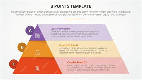 3 포인트 스테이지 템플릿 인포그래픽 피라미드 및 직사각형 상자 컨테이너를 사용하여 슬라이드 프레젠테이션을위한 개념 무료 벡터