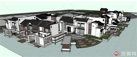 现代中式风格度假酒店建筑设计su模型 原创 Sketchup模型库 毕马汇 Nbimer