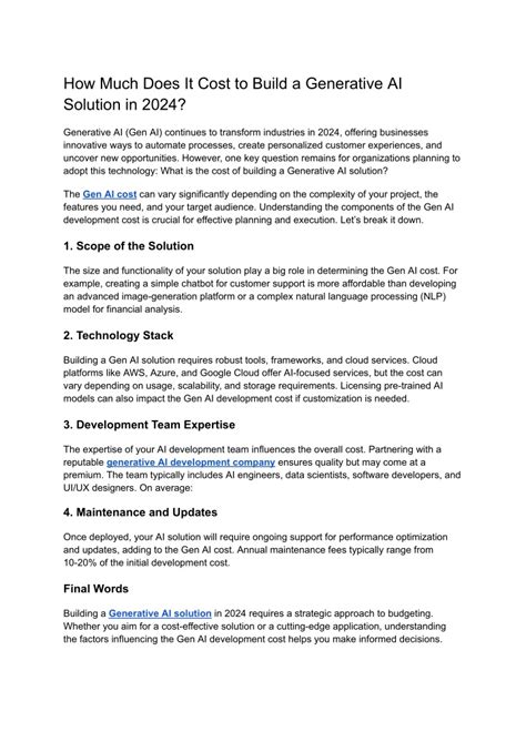 Ppt How Much Does It Cost To Build A Generative Ai Solution In 2024 Powerpoint Presentation