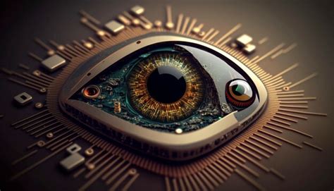 Premium Photo Black Eye On Circuit Board With Microchips Closeup Ai Generative Ai