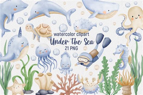 Watercolor Clipart Under The Sea Graphic By Mayano · Creative Fabrica