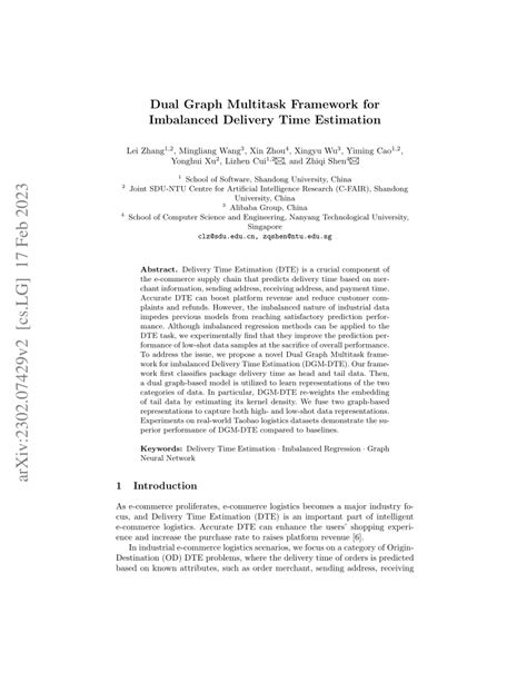 Pdf Dual Graph Multitask Framework For Imbalanced Delivery Time