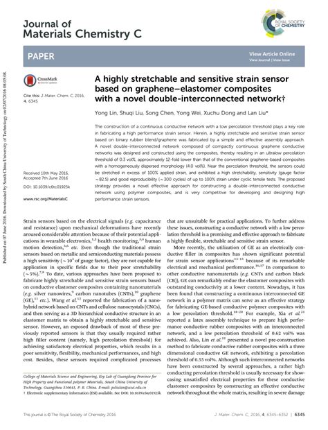 Pdf Highly Stretchable And Sensitive Strain Sensor Based On Graphene