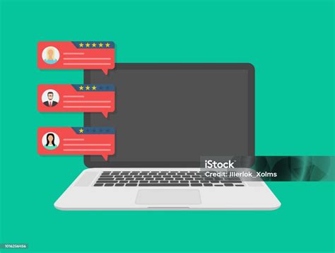 고객 검토 등급 메시지 데스크톱 Pc 디스플레이 온라인 리뷰 또는 클라이언트 평가 피드백의 평면 만화 디자인 컴퓨터 등급 별 평면 디자인 벡터 일러스트 레이 션 0명에 대한