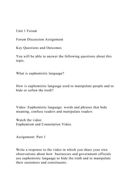 Unit 1 Forumforum Discussion Assignmentkey Questions And Docx