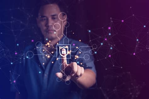 Man Finger Scan To Access Financial Data Security System On Virtual