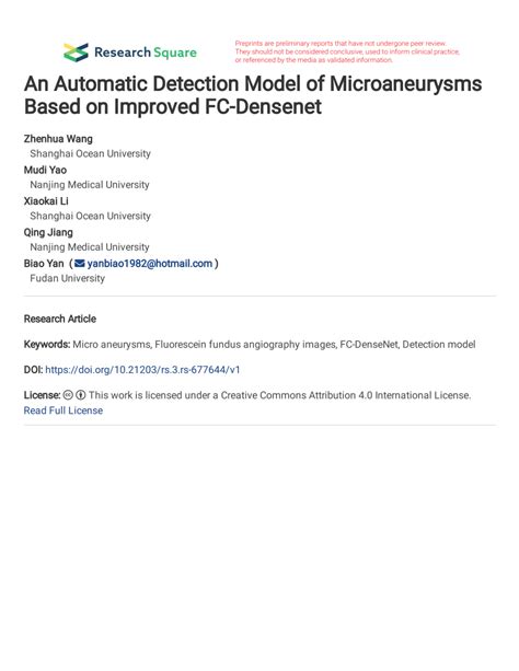Pdf An Automatic Detection Model Of Microaneurysms Based On Improved Fc Densenet