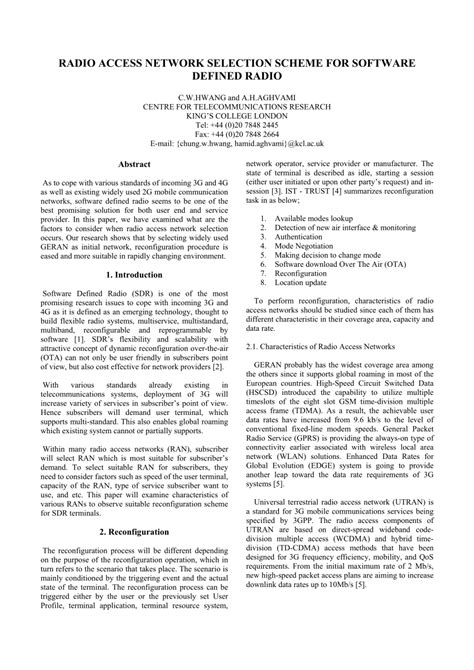 Pdf Radio Access Network Selection Scheme For Software Defined Radio